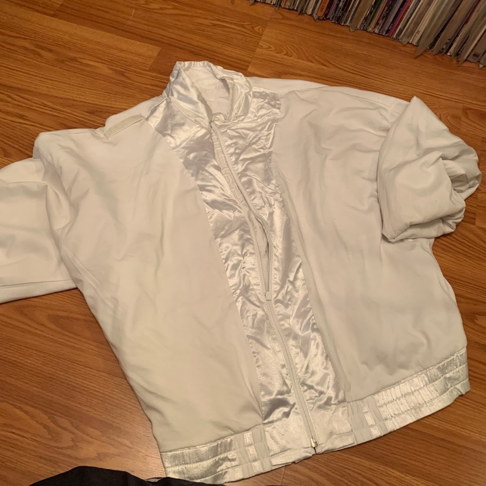 Unisex Vintage White Satin Track Jacket Large. - Gem